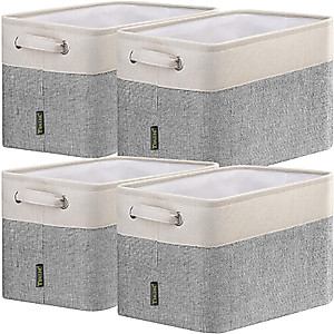 BALEINE Fabric Storage Bins for Shelves, Linen Storage Baskets for Organizing, Decorative Closet Storage Bins for Clothes, Toys, Home Storage (Grey, 4 Pack)