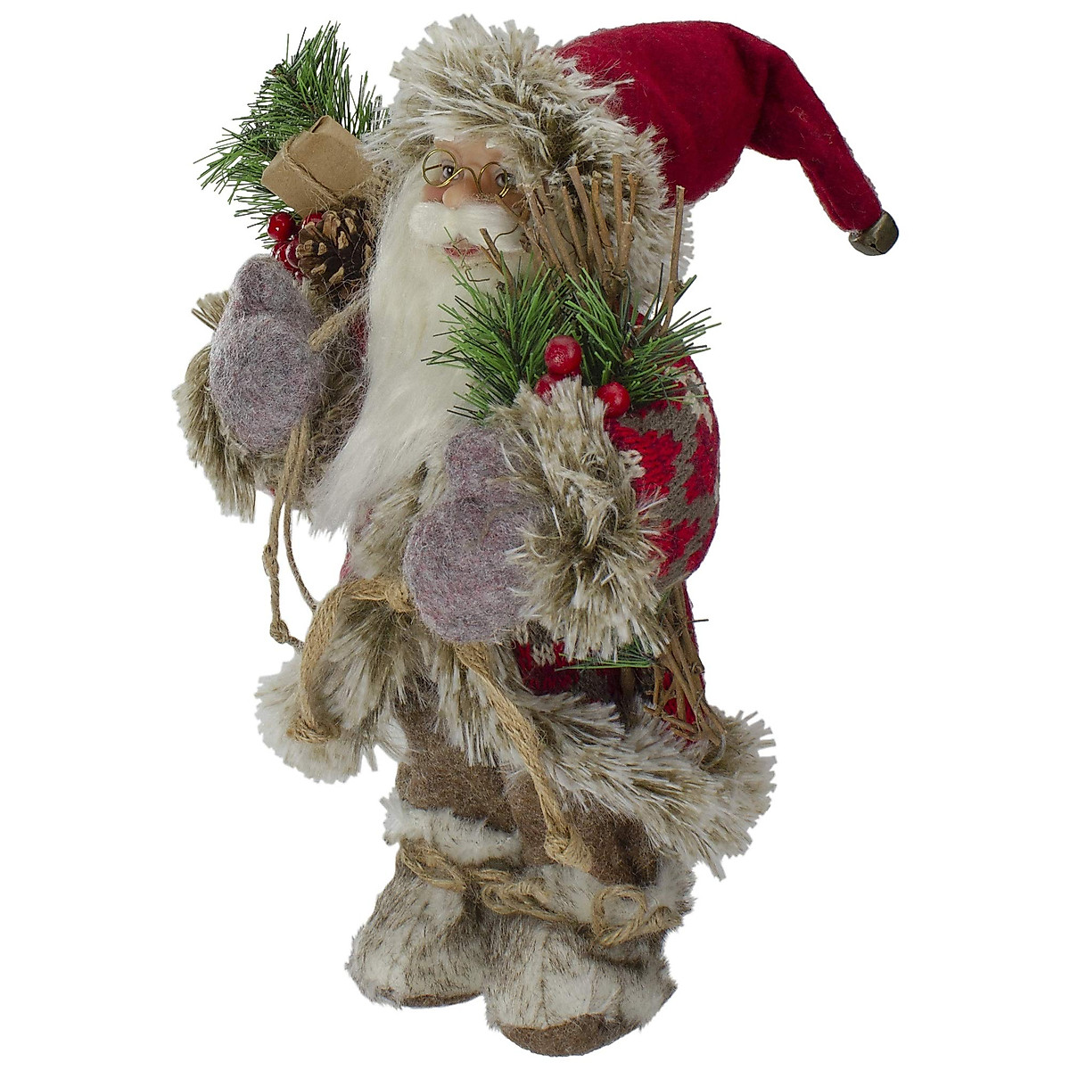 12-Inch Standing Outdoor Santa Christmas Figure with Fur Boots and Presents