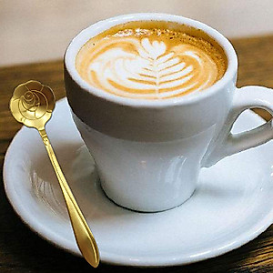 TIHOOD 16PCS Stainless Steel Flower Coffee Spoon Dessert Spoon Sugar Spoon Ice Cream Spoon Stirring Spoon Tea Spoon Milkshake Spoon Set for Tableware Kitchen, Cafe or Bar (Silver and Gold)