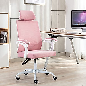 Qulomvs Mesh Ergonomic Office Chair with Headrest and Backrest 90-135 Adjustable Computer Executive Desk Chair with Wheels 360 Swivel Task Chair(Pink)