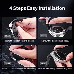 DGYSG Luxury Case Designed for Samsung Galaxy Watch 4 Classic 46mm 2021, Rugged Military Protective Metal Bumper Case with Tactical Silicone Band for Men, Silver