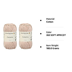 [ Set of 2 Skeins ] SMC Catania Originals 100% Mercerized Cotton Yarn, Total 3.52 Oz. Each 1.76 Oz (50g) / 136 Yrds (125 m) Amigurumi Yarn Fine-Sport 2 (263 Soft Apricot)