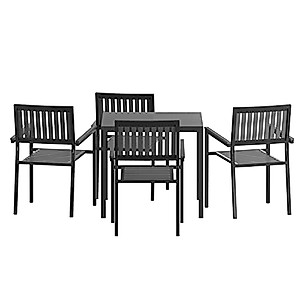 Flash Furniture Harris Commercial Set 4 Metal Chairs Backs and Seats-Square Table with Poly Resin Top, 5 Piece, Black