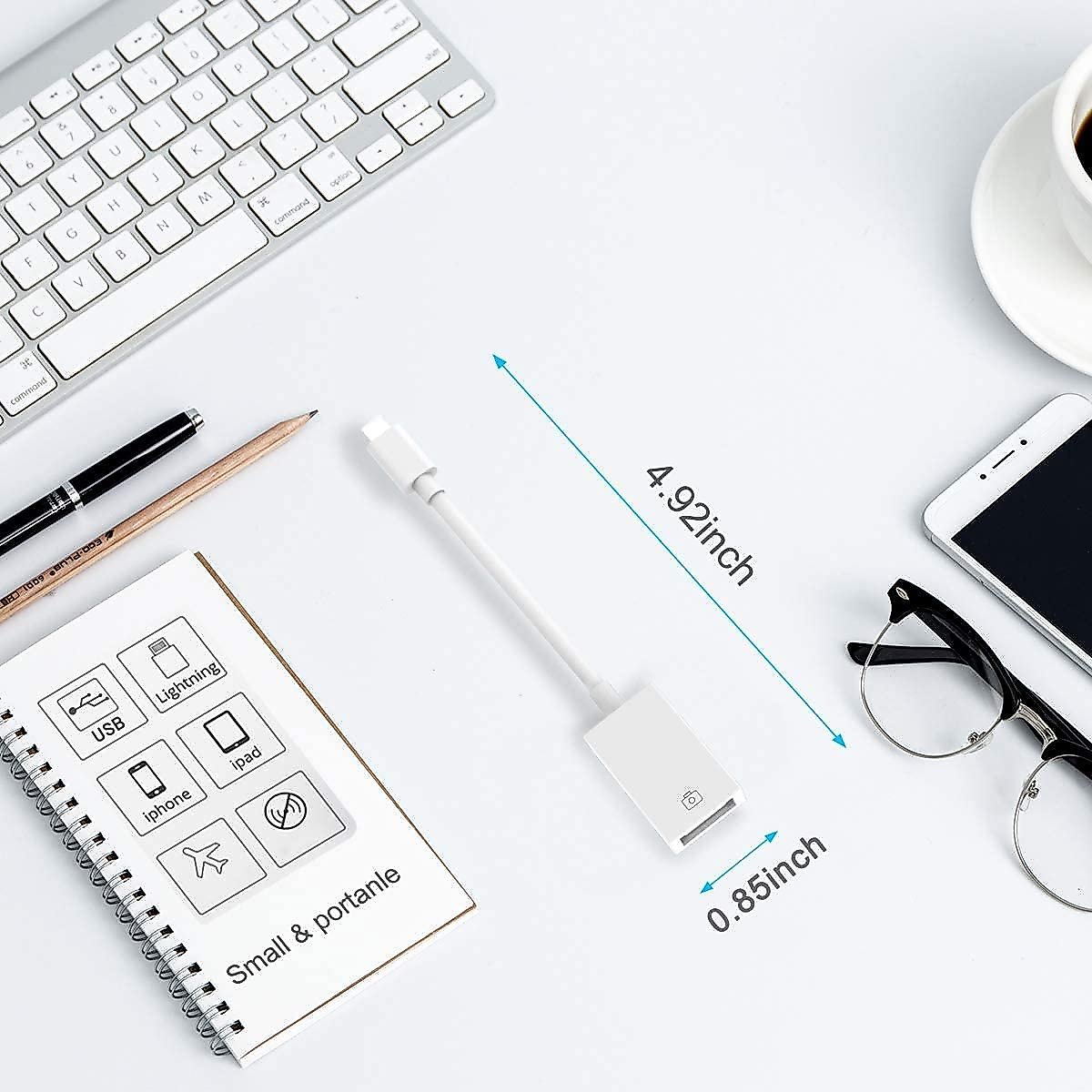 【Apple MFi Certified】 Lightning to USB Camera Adapter for iPhone/iPad, Female USB 3.0 OTG Cable Adapter Support Connect Camera,USB Flash Drive,Card Reader,MIDI Keyboard, Mouse