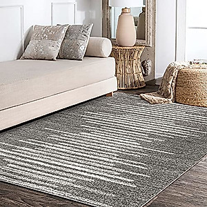 JONATHAN Y MOH205B-4 Aya Berber Stripe Geometric Indoor Farmhouse Area-Rug Bohemian Minimalistic Striped Easy-Cleaning Bedroom Kitchen Living Room Non Shedding, 4 X 6, Gray,Cream