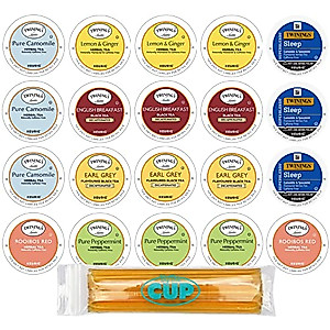 By The Cup Twinings Herbal & Decaffeinated Sampler Assorted Keurig 2.0 K-Cups with By The Cup Honey Sticks, 20 Count