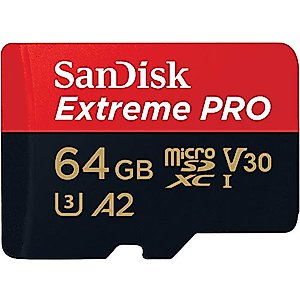SanDisk 64GB Extreme PRO® microSD™ UHS-I Card with Adapter C10, U3, V30, A2, 200MB/s Read 90MB/s Write SDSQXCU-064G-GN6MA