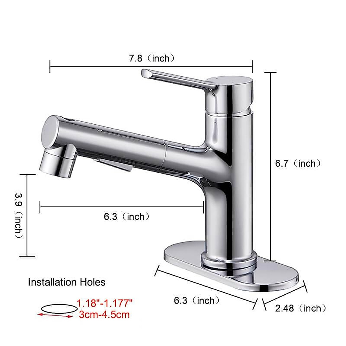 LAZ HOME Bathroom Faucet with Pull Out Sprayer Chrome Copper Single Handle Kitchen Basin Mixer Tap with Three Modes Sprayer Rotating Spout Hot and Cold Water Modern Vanity Basin Faucets with Sprayer