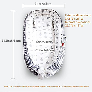 Vohunt Baby Lounger for Newborn,100% Cotton Co-Sleeper for Baby in Bed with Handles,Soft Newborn Lounger Adjustable Size & Strong Zipper Lengthen Space to 3 Tears Old(Triangular Crown)