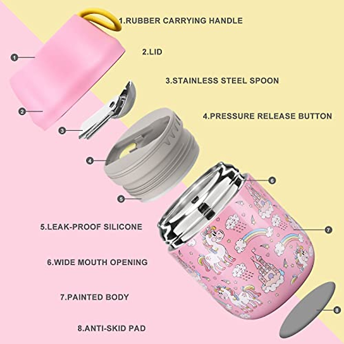 JOOPETALK Thermo for Hot Food Kids 17oz Soup Thermo Insulated Food Jar Lunch Container Keeps Hot/Cold Vacuum Stainless Steel Thermo Lunch Box With Handle Folding Spoon for School, Office, Travel