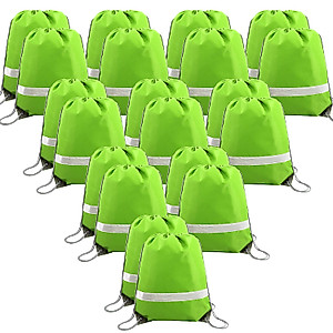 BeeGreen 20 Pieces Green Drawstring Backpacks Bags Bulk, String Bags Reflective Cinch Sack, DIY Blank Drawstring Bags for Women and Men