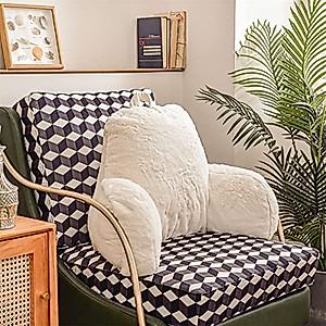 NTBED Reading Pillow Faux Fur Bed Wedge Backrest with Arms,Couch TV Relax Bed Rest Pillow Back Support Cushion for Kids Teens Boys Girls(White)