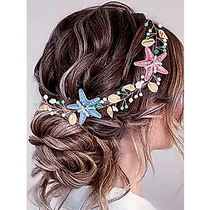 Yean Starfish Wedding Headband Bridal Accessories Purple Seashell Costume Hair Vine Headpiece for Women and Girls