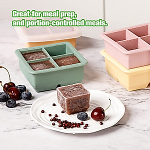 haakaa Silicone Baby Food Freezer Tray with Clip-on Lid,Baby Blocks Food Storage Containers for Homemade Baby Food, Baby Food Baking Mold,4 Compartment,Green