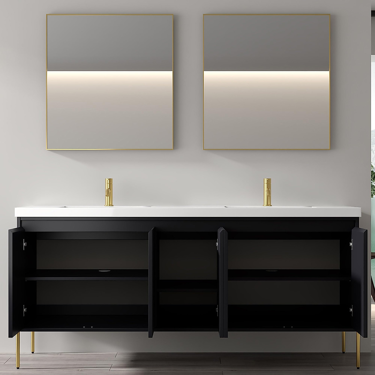 Dowell 72“ Fluted Design Vanity Set – Modern Bathroom Cabinet with Soft-Close Door & Shelf.Charcoal- 002 72 02V