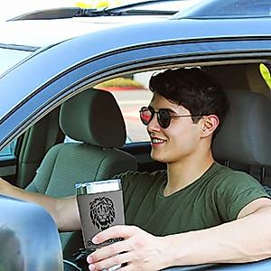 LaserGram 20oz Vacuum Insulated Tumbler Mug, Penguin, Personalized Engraving Included (Faux Leather, Gray)