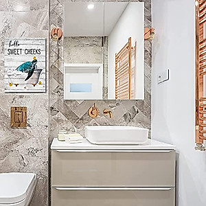 citari Sea Turtle Bathroom Wall Art Teal Sea Turtle Pictures Funny Sea Turtle in Bathtub Canvas Painting Print Artworks Coastal Beach Themed Ocean Animal Nautical Bathroom Decor Framed12''x16''