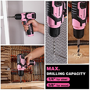 WORKPRO Pink Power Drill Set, 8V Cordless Drill Driver Set with 53pcs Bit Set, 2.0Ah Electric Cordless Drill Kit with 3/8" Keyless Chuck and Variable Speed Trigger, Portable Drill for DIY- Pink Ribbon