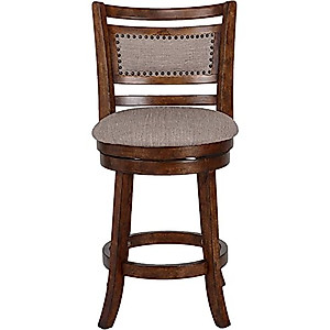 New Classic Furniture Aberdeen Counter Swivel Bar Stool with Open Back and Fabric Upholstered Seat & Back Rest, 24-Inch, Brown