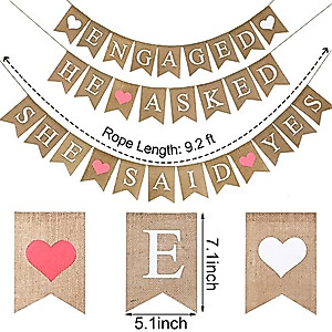 3 Pieces Engaged Burlap Banner He Asked She Said Yes Banner Rustic Bridal Shower Bunting Garland for Wedding Engagement Party Decorations