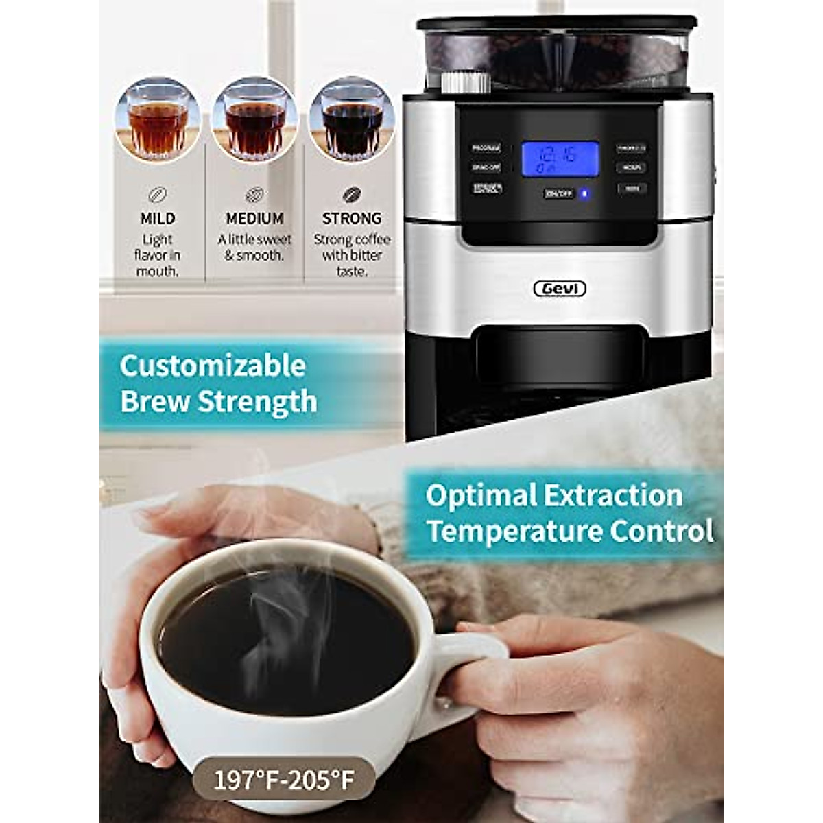 10-Cup Drip Coffee Maker, Grind and Brew Automatic Coffee Machine with Built-In Burr Coffee Grinder, Programmable Timer Mode and Keep Warm Plate, 1.5L Large Capacity Water Tank,900W, Black (Aluminum, 10 Cup)