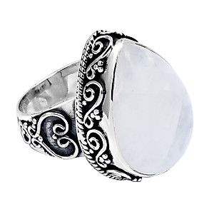 Silver Palace Natural Rainbow Moonstone 925 Sterling Silver Handmade Teardrop Ring For Unisex