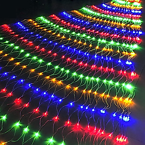 WATERGLIDE Outdoor Christmas Net Lights, 12FT x 5FT 360 LED Mesh String Light with 8 Lighting Modes, Connectable Light for Garden Tree Bushes, Holiday Wedding Party Decorations, Multicolor