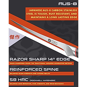 KESSAKU 7-Inch Flexible Fillet Knife - Spectre Series - Forged Japanese AUS-8 High Carbon Stainless Steel - Pakkawood Handle with Blade Guard