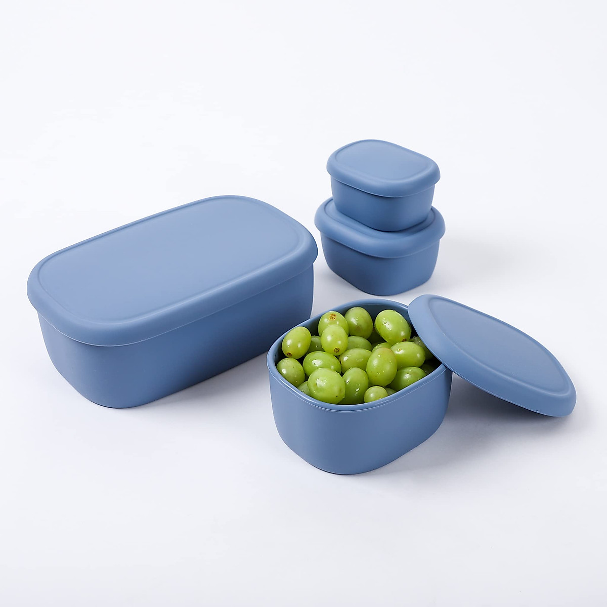 BLUE GINKGO Nesting Silicone Containers - Set of 3 Hard-Shell Silicone Food Storage Containers | BPA Free, Airtight, Dishwasher and Freezer Safe (6.7oz, 10oz, 20oz) - Blue