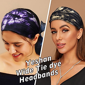 Yeshan Wide Headbands for Women Non Slip Boho Headbands Elastic Tie dye Headbands Yoga Workout Sweat Bands Running Sport Hair Bands,Pack of 6