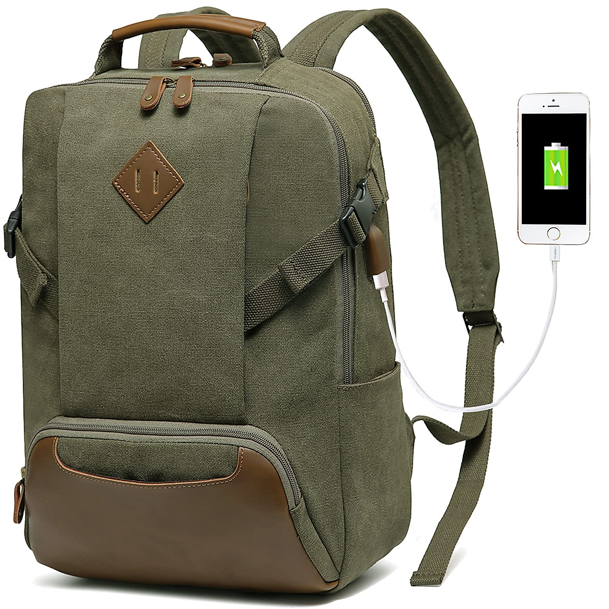 Kasqo Laptop Backpack 15.6 Inch Canvas Waterproof Anti Theft Business Travel College School Computer Bookbag Carry on Bag with USB Charging Port for Women Men, Black