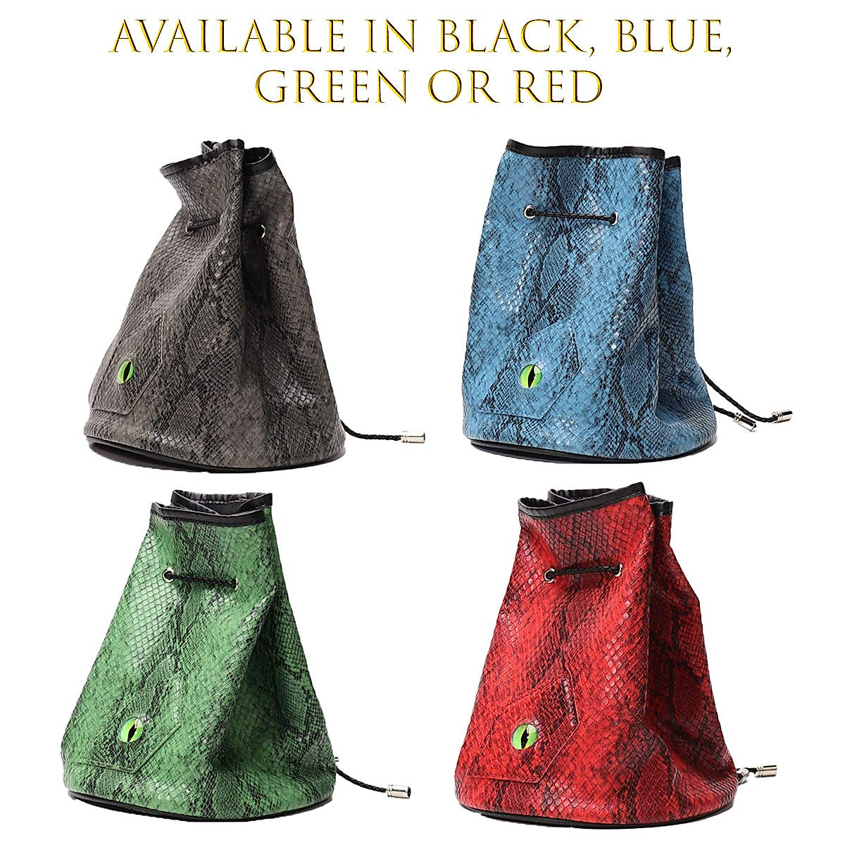 Grinning Gargoyle – Massive Dice Bag with 7 Pockets - 500 Die Capacity Die Pouch with 7 Pockets – Deluxe Dragon Skin Design with Eye (Red)