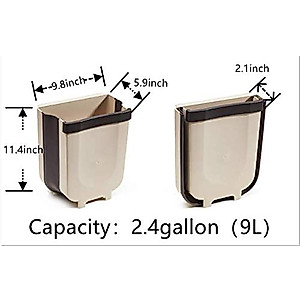 2.4 Gallon Rectangular Folding Hanging Trash Can, Trash Can for Kitchen, Bathroom, Powder Room, Bedroom, Office (Brown)The package comes with the free-tickets for separate dry and wet garbage