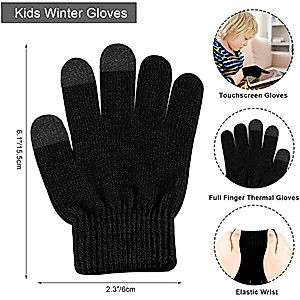 Hicdaw Kids Winter Hats Gloves Scarf Set Warm Knitted Touchscreen Gloves Toddlers Baby Beanie Hat with Fur Poms for Boy Girl, Black