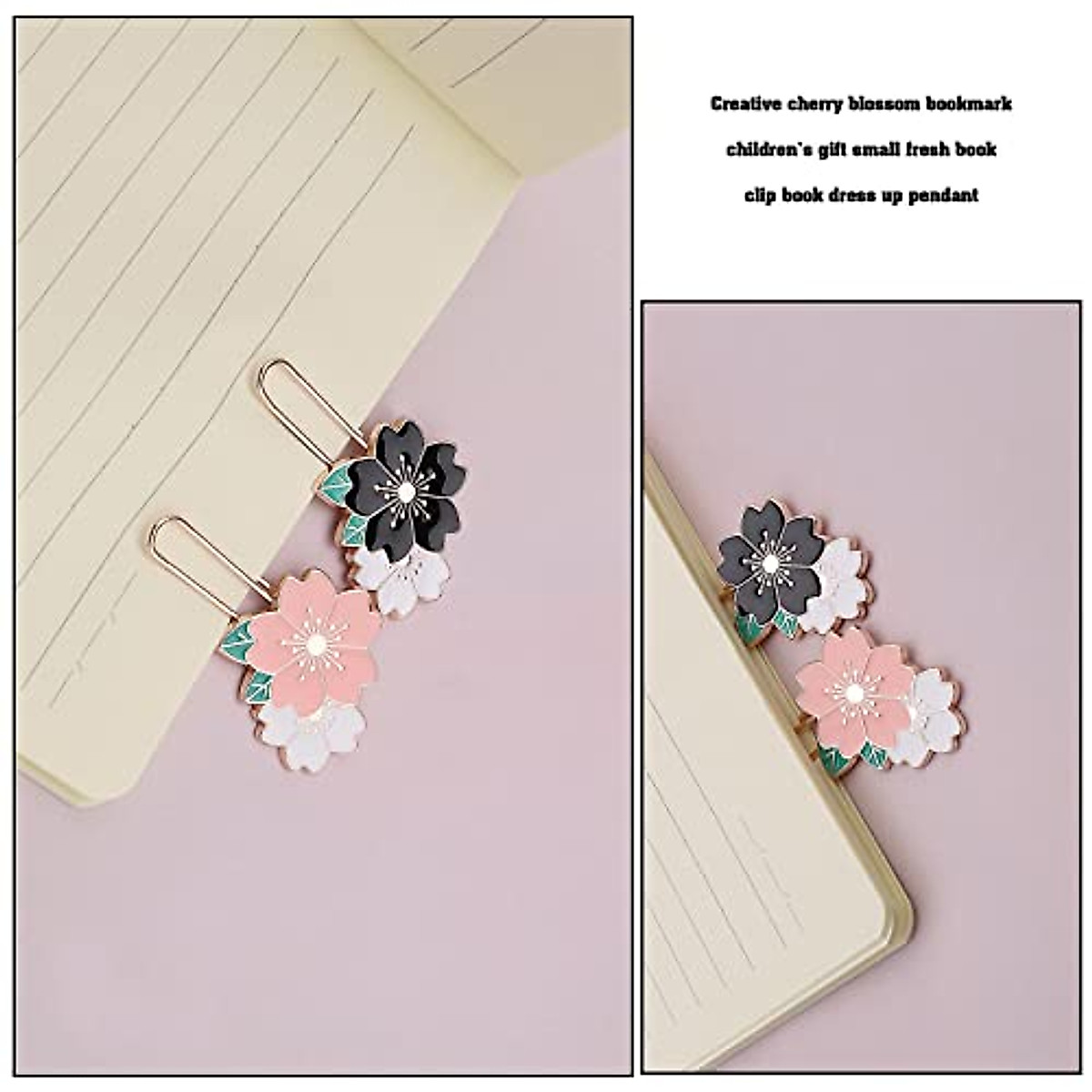 4PCS Flower Bookmark Cherry Blossom Paper Clip Book Page Mark Metal Bookmark Clip School Office Supplies for Reader Student Teacher Reading Supplies