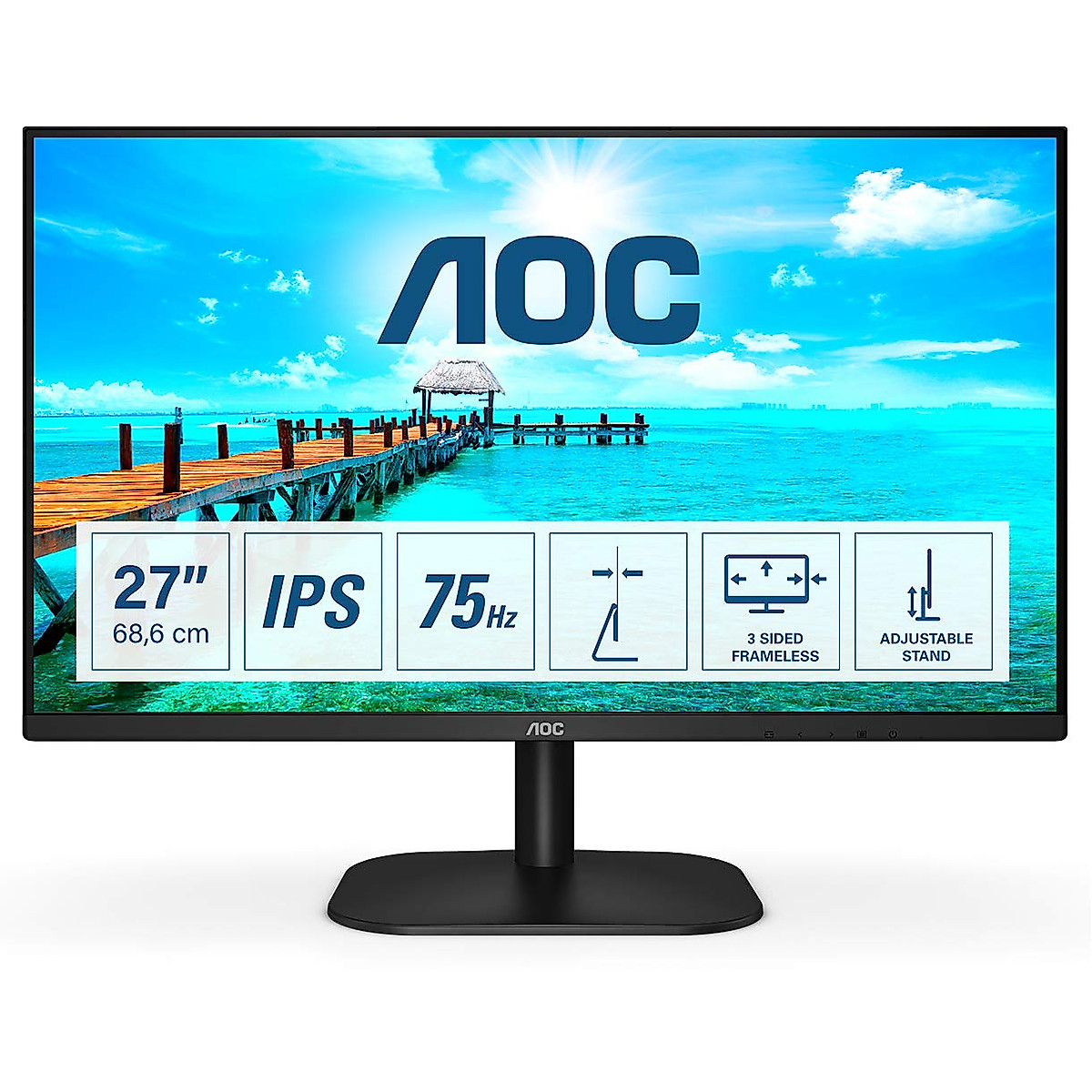 AOC 27B2DA 27 inch IPS Monitor - Full HD 1080p, 4ms Response, Built In Speakers, HDMI, DVI