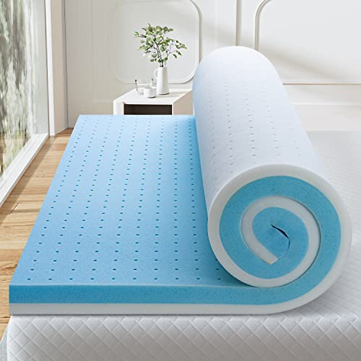 Maxzzz 3 Inch Full Memory Foam Mattress Topper, Gel Infused High Density Bed Topper for Back Pain Relief, Dual Firmness Mattress Topper Enhanced Ventilated Mattress Pad, Certipur-Us Certified