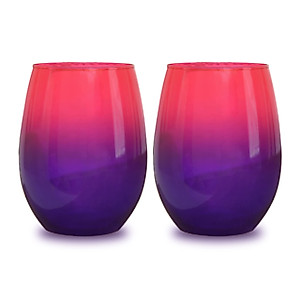 Bad Bananas Set of 2 - Pink and Purple Ombre 21 oz Stemless Wine Glasses - Colored Glassware - Colorful Drinking Glasses Wine Gifts for Women