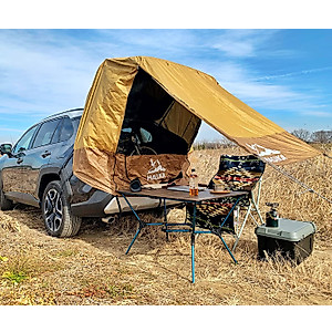 Poles Included Tailgate Shade Awning Tent for Car Camping Road Trip Essentials Small to Midsize SUV Waterproof 3000MM UPF 50+ Yellow (Small)