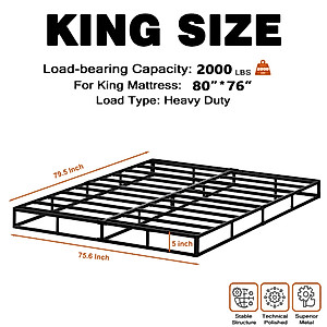 RmagineX King Box Spring 5 Inch Profile King Size Box Spring Only Heavy Duty Box Spring King Size with Fabric Cover Metal Mattress Foundation for King Bed Frame Easy Assemble (5 Inch, King)