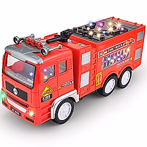 Ynanimery Electric Fire Truck Car Toy with 4D Lights and Sounds, Realistic Firetruck Toys for Toddlers Kids Boys Girls, Bump and Go Car Toy for Imaginative Play
