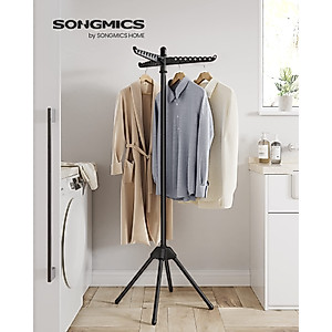 SONGMICS Clothes Drying Rack, 59-Inch Folding Laundry Drying Rack with 3 Rotatable Arms for Hangers, 4 Legs, Stainless Steel, for 27 Pieces of Clothes, Black ULLR510B01