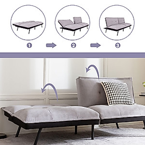 CH CHARME HOUSE Bed Convertible futon Couch with Adjustable Backrest, Modern Sleeper Sofa for Office Living Bedroom and Sitting Room, Small, Grey