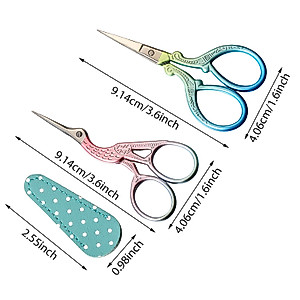 4 Pieces Embroidery Scissors Sewing Stork Scissors and 4 Pieces Leather Scissor Sheath Little Stainless Steel Sharp Scissors for Sewing Crafting Threading Needlework DIY Tools