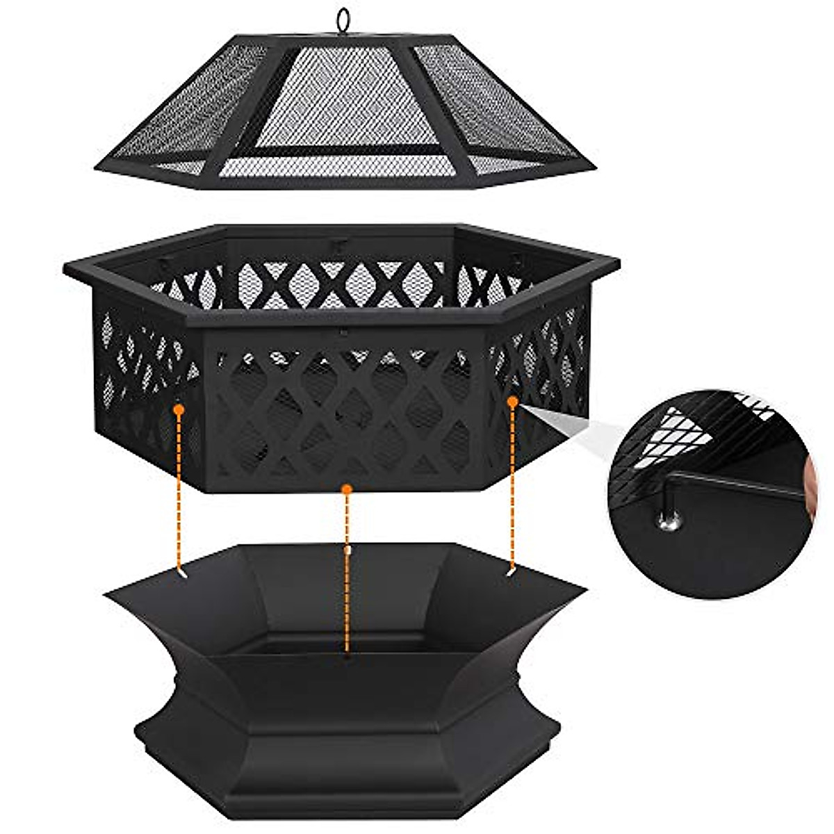 Yaheetech Fire Pit Fire Pits for Outside 24in Hex Shaped Firepit Bowl with Spark Screen & Poker for Patio Backyard Garden Picnic Bonfire Camping