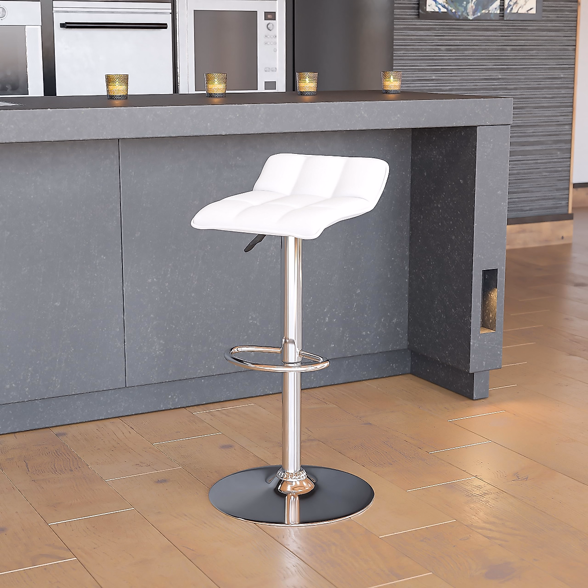 Flash Furniture Maurice 26'' High Cherry Wood Counter Height Stool with Arms, Carved Back and Black LeatherSoft Swivel Seat