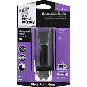 HIGH & MIGHTY 515807 Decorative Metal Hook, Easy Tool-Free Dry Wall Installation, Rectangle, Holds up to 25lb, Bronze (Pack of 2)