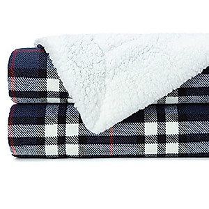Chanasya "Best Dad Sherpa Plaid Throw Blanket - Soft Cozy Warm Plush Fluffy Fleece Flannel Throw Blankets - Gifts for Fathers Dads Grandfathers - Fall Autumn Winter Holiday Camping Blanket - Navy/Red
