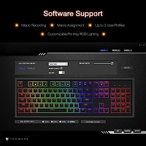 TECWARE Phantom 104 Key Full Size RGB Mechanical Gaming Keyboard with Numpad, LED Backlit, Typewriter Sound, Clicky Switch, Outemu Blue