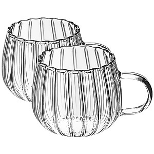 Ipetboom Pumpkin Mug Cups Office Decor Glass Coffee Cups 2pcs Transparent Glass Mugs with Handle Coffee Tea Mugs Soup Clear Drinking Cups Office Decor Glass Cups Novelty Coffee Mug